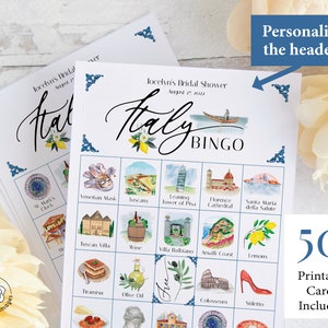 Italy Bingo - PRINTABLE 50 Group Game Idea, Personalized Editable ...