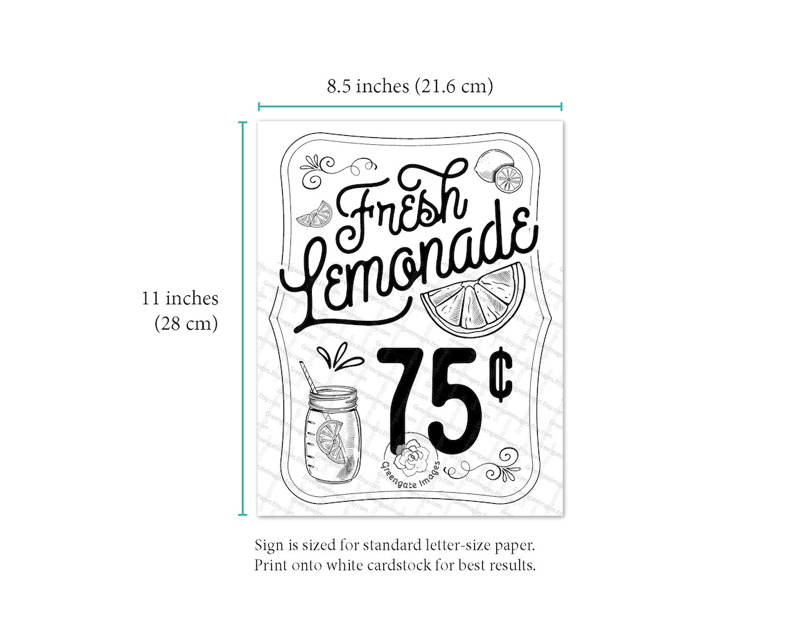Fresh Lemonade Sign PRINTABLE Corjl 8.5x11 Sign - Etsy