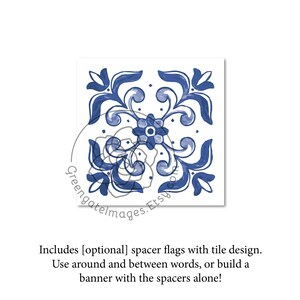 Talavera Style Letter Banner, Printable Bunting, Blue White Tile ...
