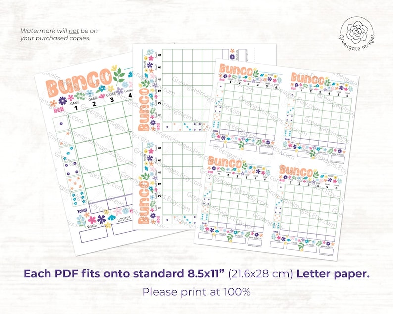 Spring Flowers Bunco Scorecard Set - PRINTABLE Digital Download PDF W ...