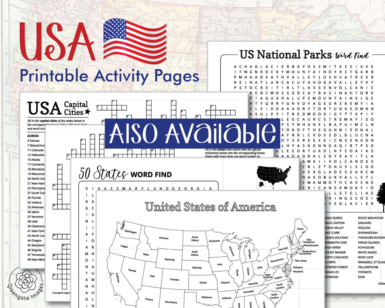 US Patriotic Activity Bundle PRINTABLE Word Games & Puzzles for Guests ...