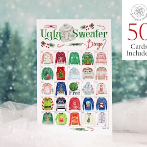 Ugly Christmas Sweater Bingo - 50 PRINTABLE Unique Cards. Instant ...