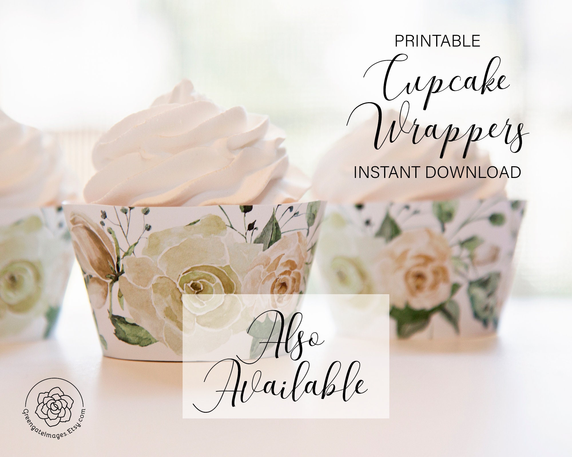Printable Cupcake Wrappers - Spring Floral, Watercolor Design, Bridal ...
