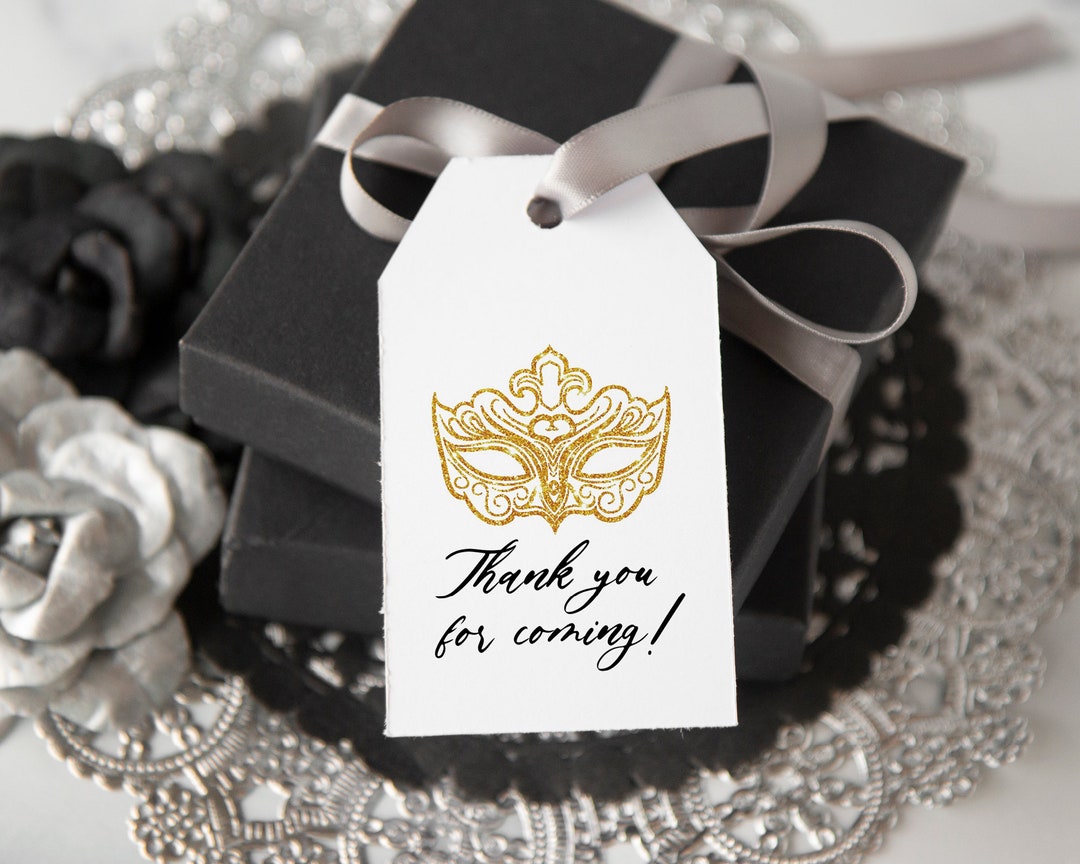 GOLD Masquerade Gift Tag - PRINTABLE - Corjl Editable, Favor Hang Tags ...