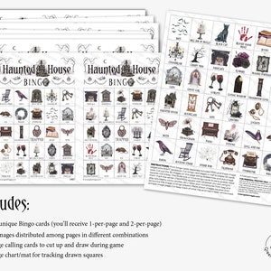 Haunted House Bingo Cards - 50 PRINTABLE Bingo Cards, Large Party Idea ...