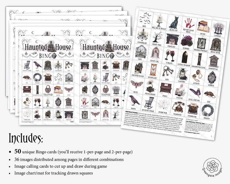 Haunted House Bingo Cards 50 PRINTABLE Bingo Cards Large - Etsy