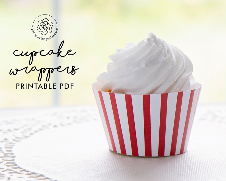 Red and White Cupcake Wrappers PRINTABLE Stripes Instant - Etsy