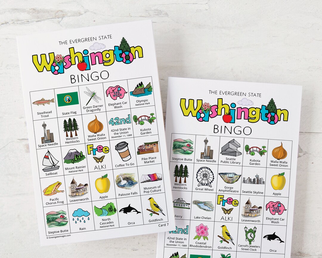 Washington Bingo Cards - 50 PRINTABLE Unique Cards You Download ...