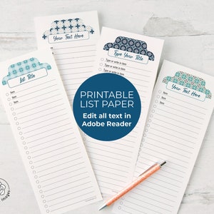 Printable List Paper - Editable/fillable Instant Download PDF. To-do ...