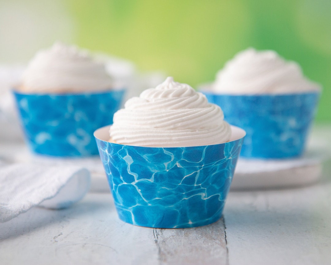 Swimming Pool Cupcake Wrapper - Printable Cupcake Wrap, Blue Turquoise ...