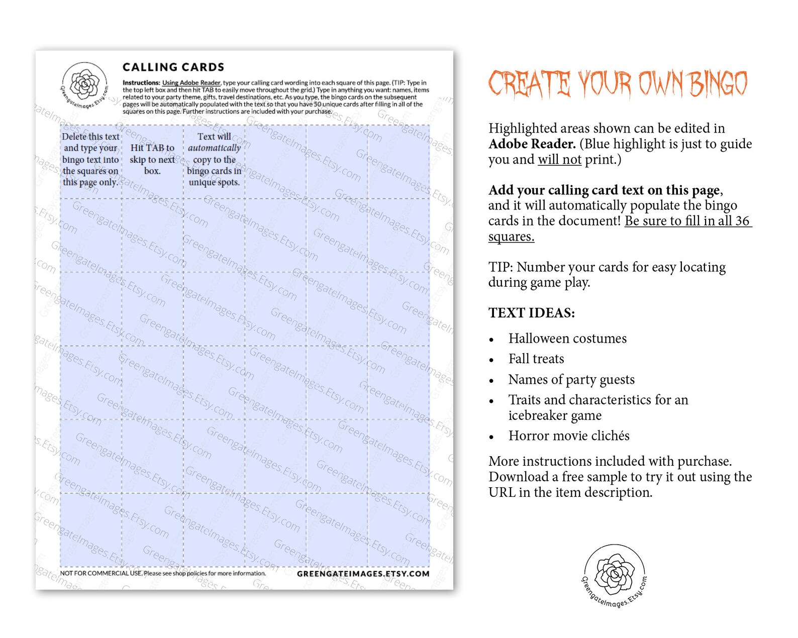FILLABLE Halloween Bingo Template: 50 Cards Printable Bingo Pdf ...