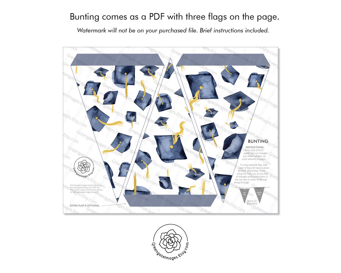Navy Blue Graduation Bunting PRINTABLE Graduation Cap - Etsy