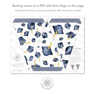 Navy Blue Graduation Bunting - PRINTABLE Graduation Cap Design, Party ...