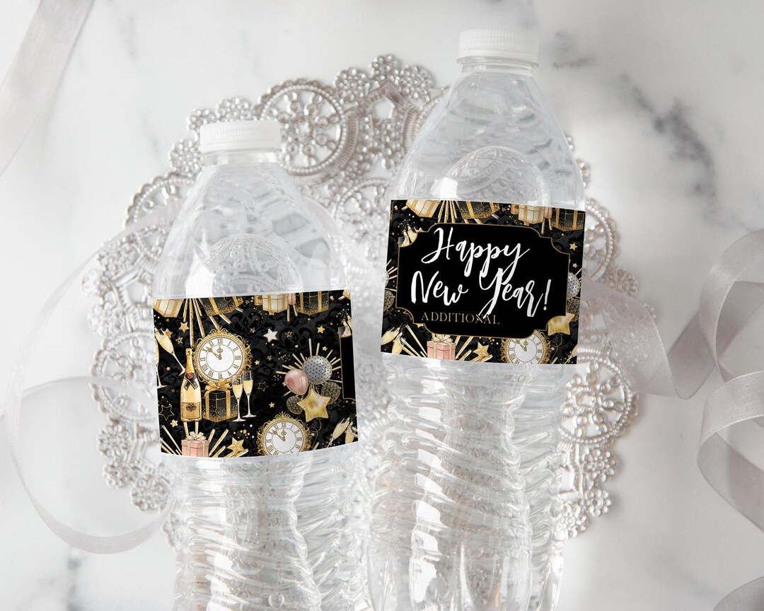 New Year's Water Bottle Label - Printable, Corjl Editable, Beverage ...