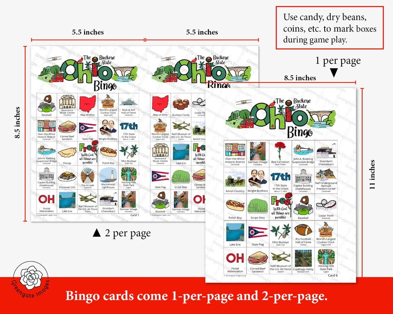 Ohio Bingo Cards - 50 PRINTABLE Unique Cards Download Instantly. Fun OH ...