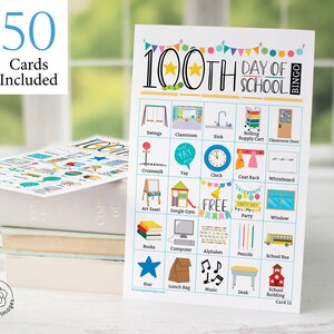 100th Day of School Bingo - 50 PRINTABLE Unique Cards. Instant Digital ...
