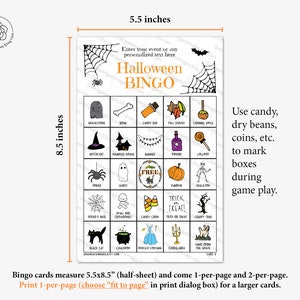 Custom Halloween Bingo: 50 Printable Bingo Cards With Labeled Halloween ...
