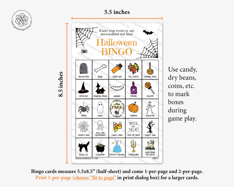 Custom Halloween Bingo: 50 Printable Bingo Cards With Labeled Halloween ...