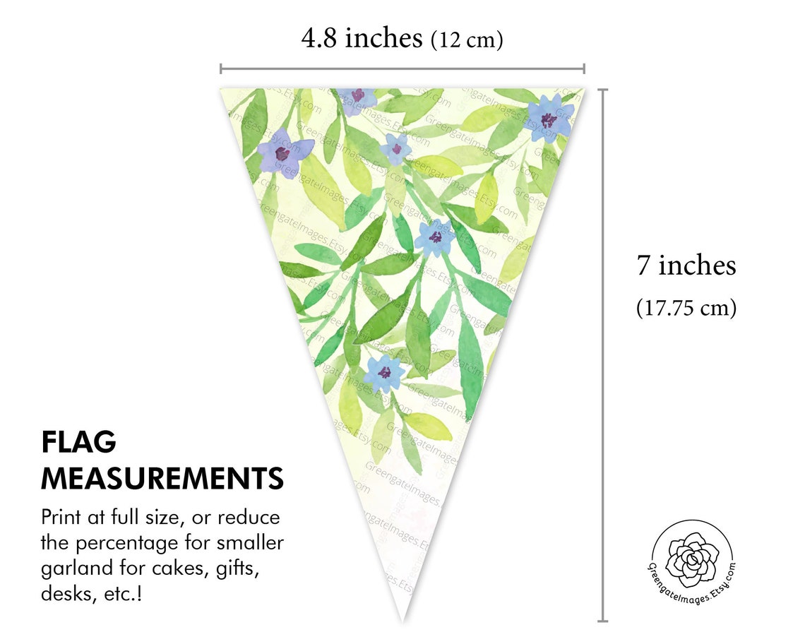 Printable Floral Bunting - INSTANT DOWNLOAD - Watercolor Leaves Flowers ...