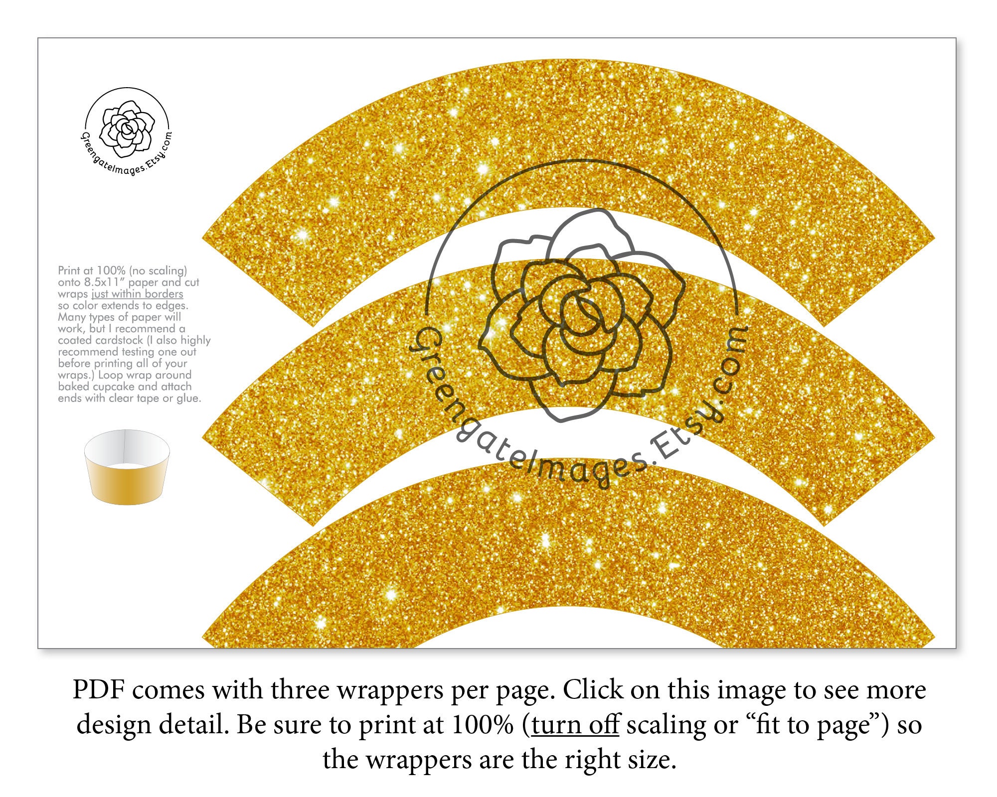PRINTABLE Gold Glitter Cupcake Wrappers glittery design | Etsy
