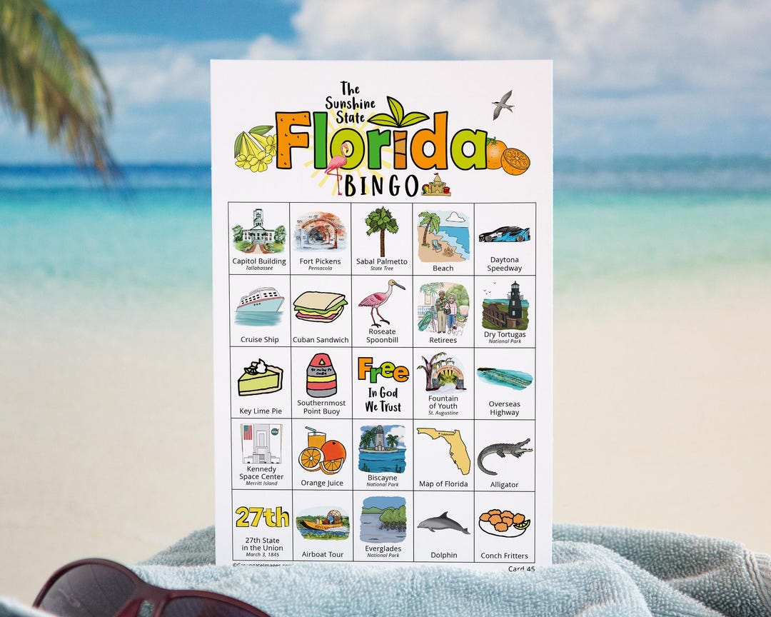 Florida Bingo Cards - 50 PRINTABLE Unique Cards You Download Instantly ...