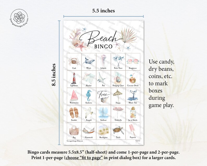 Beach Bingo: PRINTABLE 50 Cards Bingo Pdf Game Party Game - Etsy