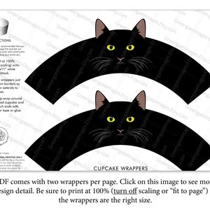 Black Cat Cupcake Wrappers - PRINTABLE Halloween Cupcake Wrappers, Cute ...