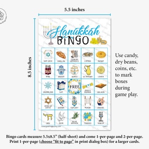 Hanukkah Bingo Cards: Printable Bingo, 50 Cards, Senior Citizen ...