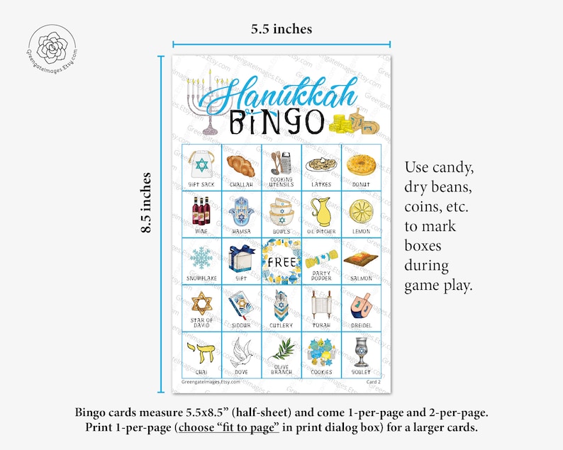 Hanukkah Bingo Cards: Printable Bingo, 50 Cards, Senior Citizen ...