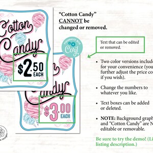 Cotton Candy Sign - PRINTABLE Corjl 8.5x11" Sign Template. Pink & Blue ...