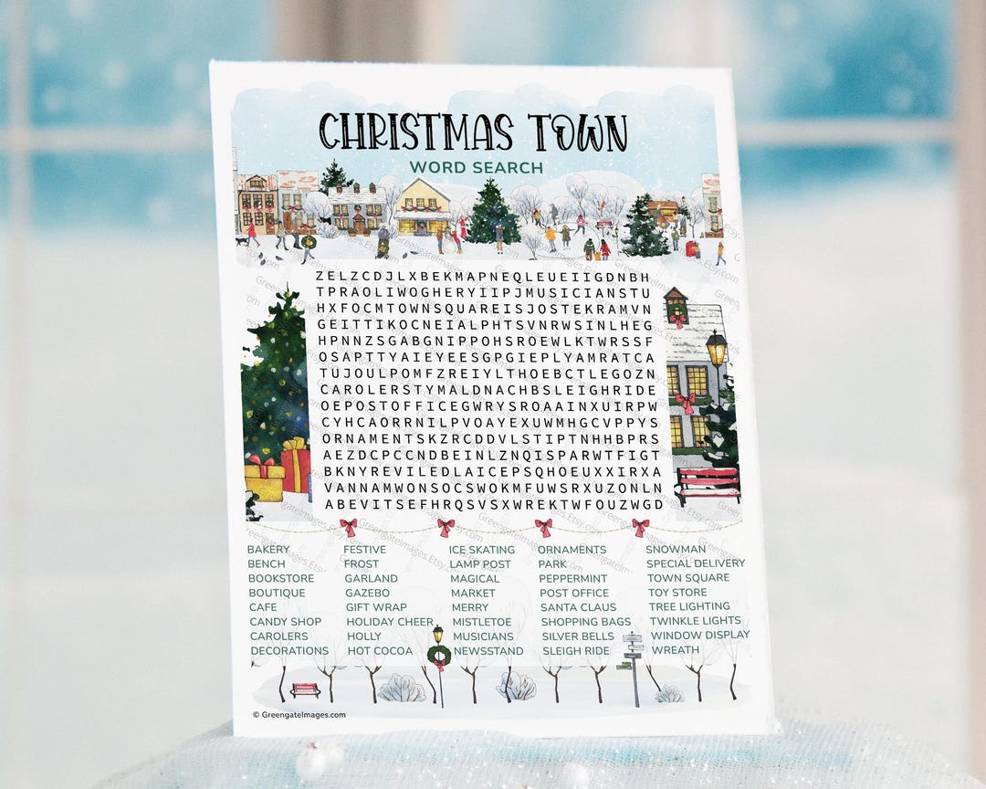 Christmas Town Word Search - PRINTABLE Downloadable Activity. Cute ...