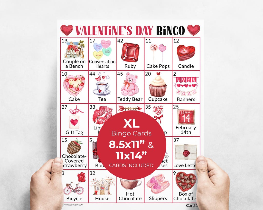 LARGE PRINT Valentine's Day Bingo - 50 Printable Unique Cards. Instant ...
