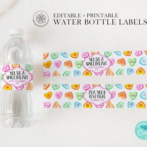 Conversation Hearts Water Bottle Label - Printable, Corjl Editable ...