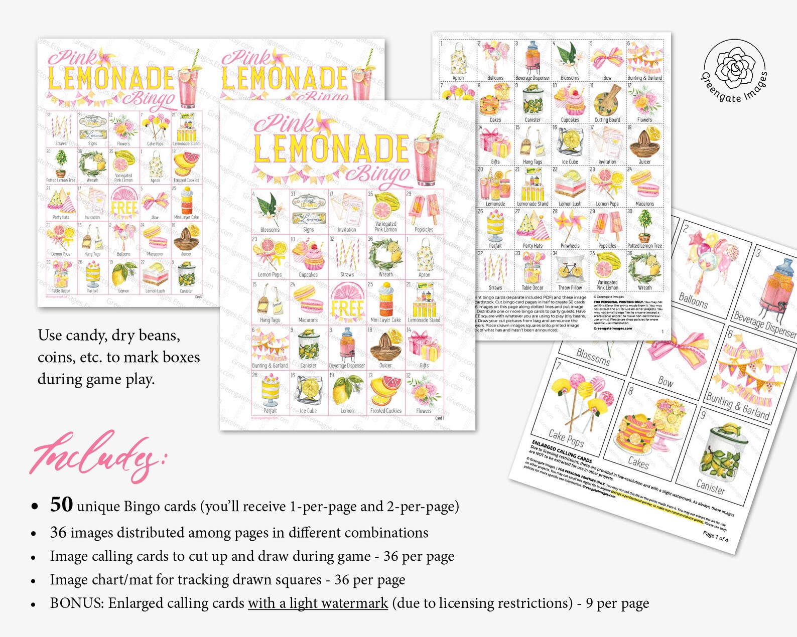 Pink Lemonade Bingo - 50 PRINTABLE Unique Cards. Instant Digital ...