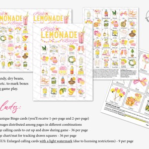 Pink Lemonade Bingo - 50 PRINTABLE Unique Cards. Instant Digital ...