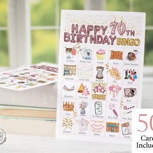 70th Birthday Bingo - 50 PRINTABLE Unique Cards. Instant Digital ...