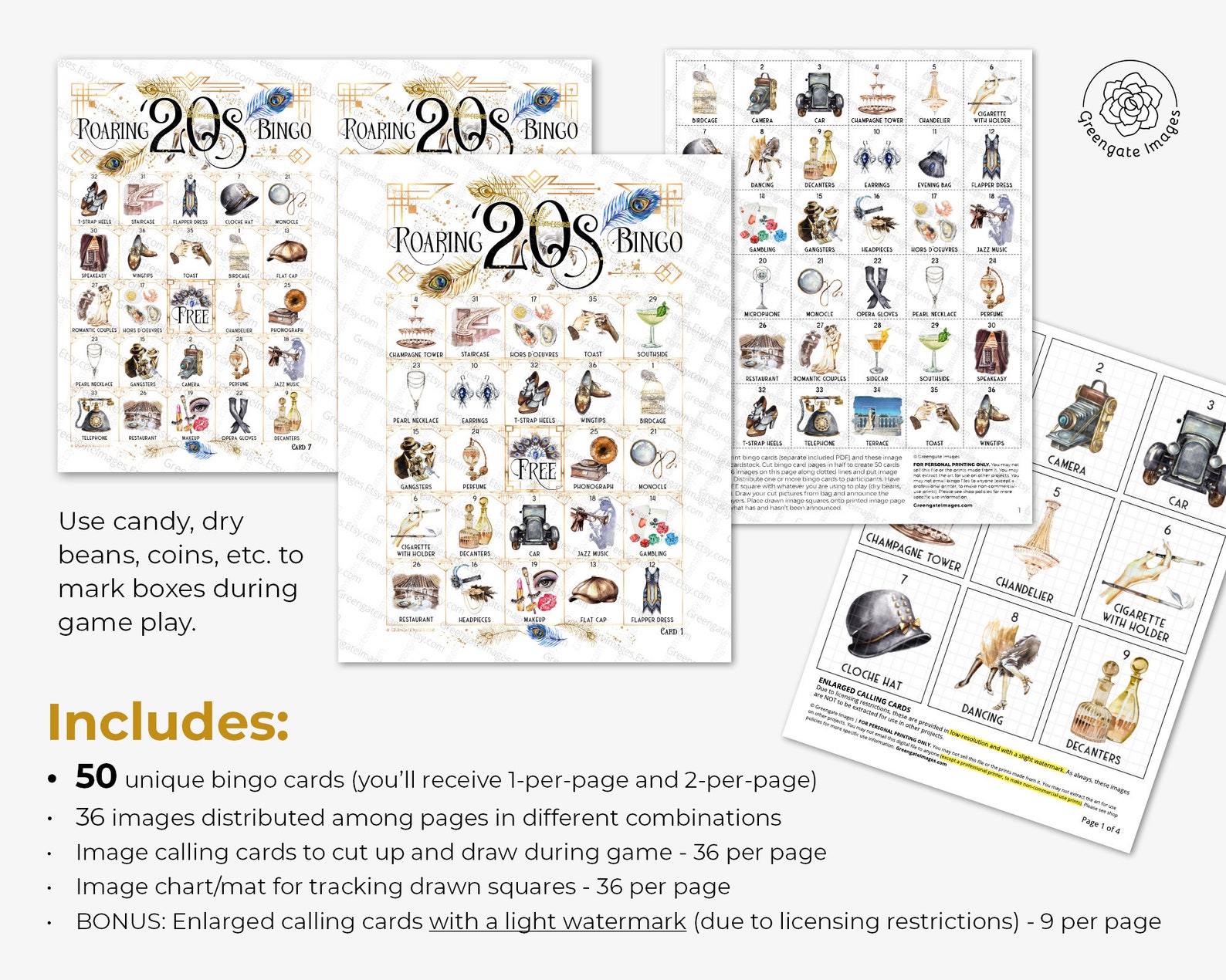 Roaring '20s Bingo Game - 50 PRINTABLE Unique Cards. Instant Digital ...