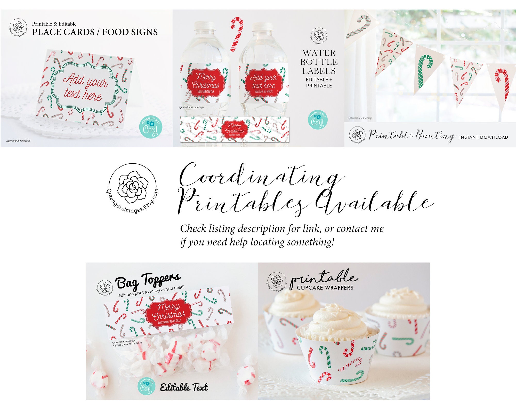 Candy Cane Bunting - PRINTABLE Banner, Instant Download, Christmas ...