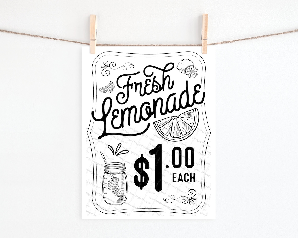 Fresh Lemonade Sign PRINTABLE Corjl 8.5x11 Sign - Etsy