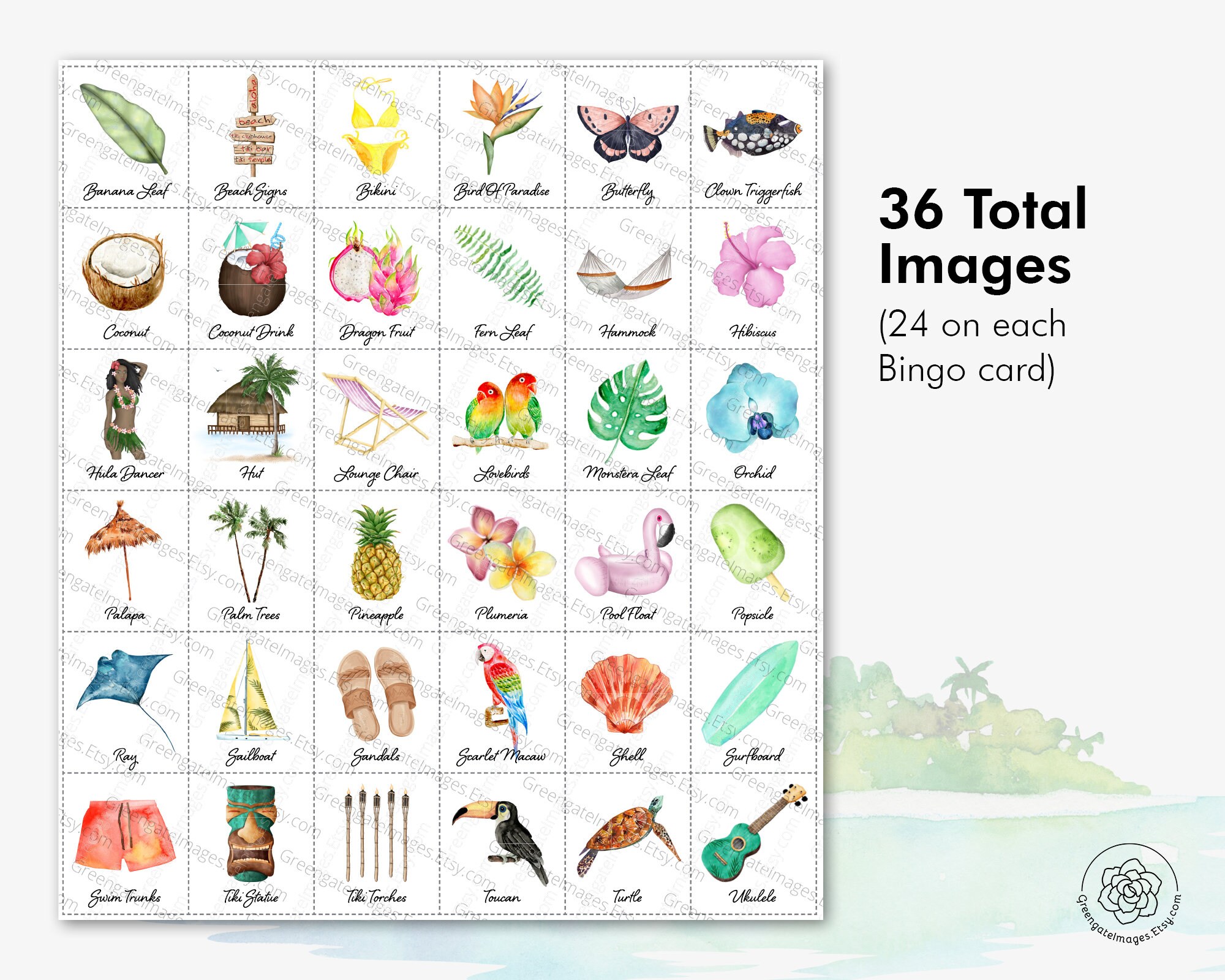Tropical Bingo: PRINTABLE 50 Cards, Bingo Pdf Game, Party Game Ideas ...