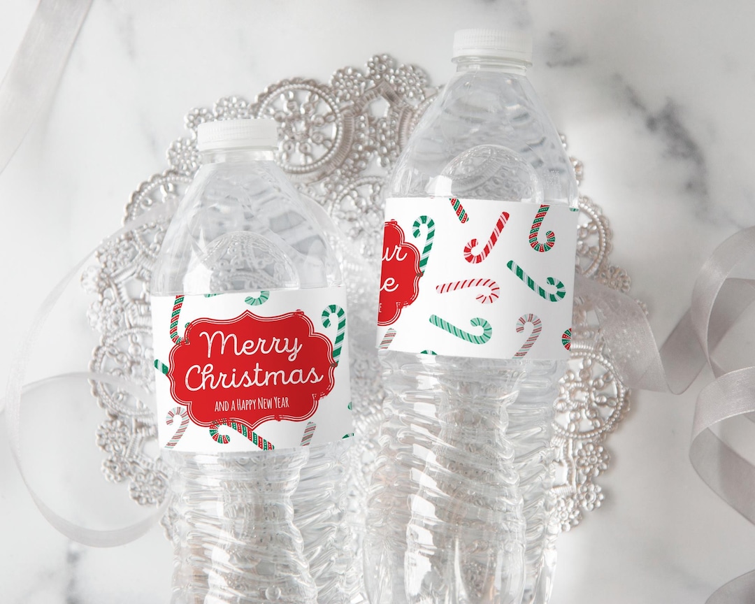 Christmas Water Bottle Label - Printable, Corjl Editable, Beverage Wrap ...