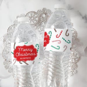 Christmas Water Bottle Label - Printable, Corjl Editable, Beverage Wrap ...