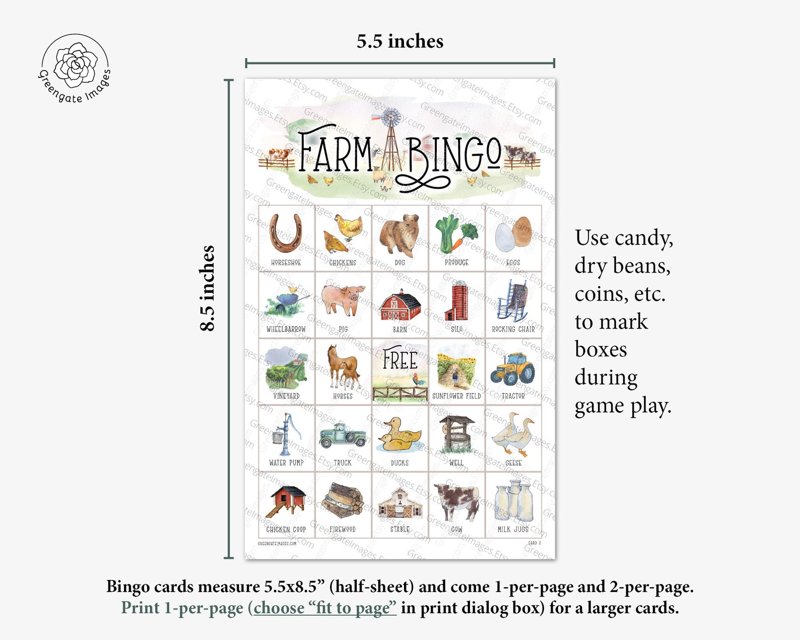 Farm Bingo: 50 Printable Bingo Cards Great for Farm-themed | Etsy