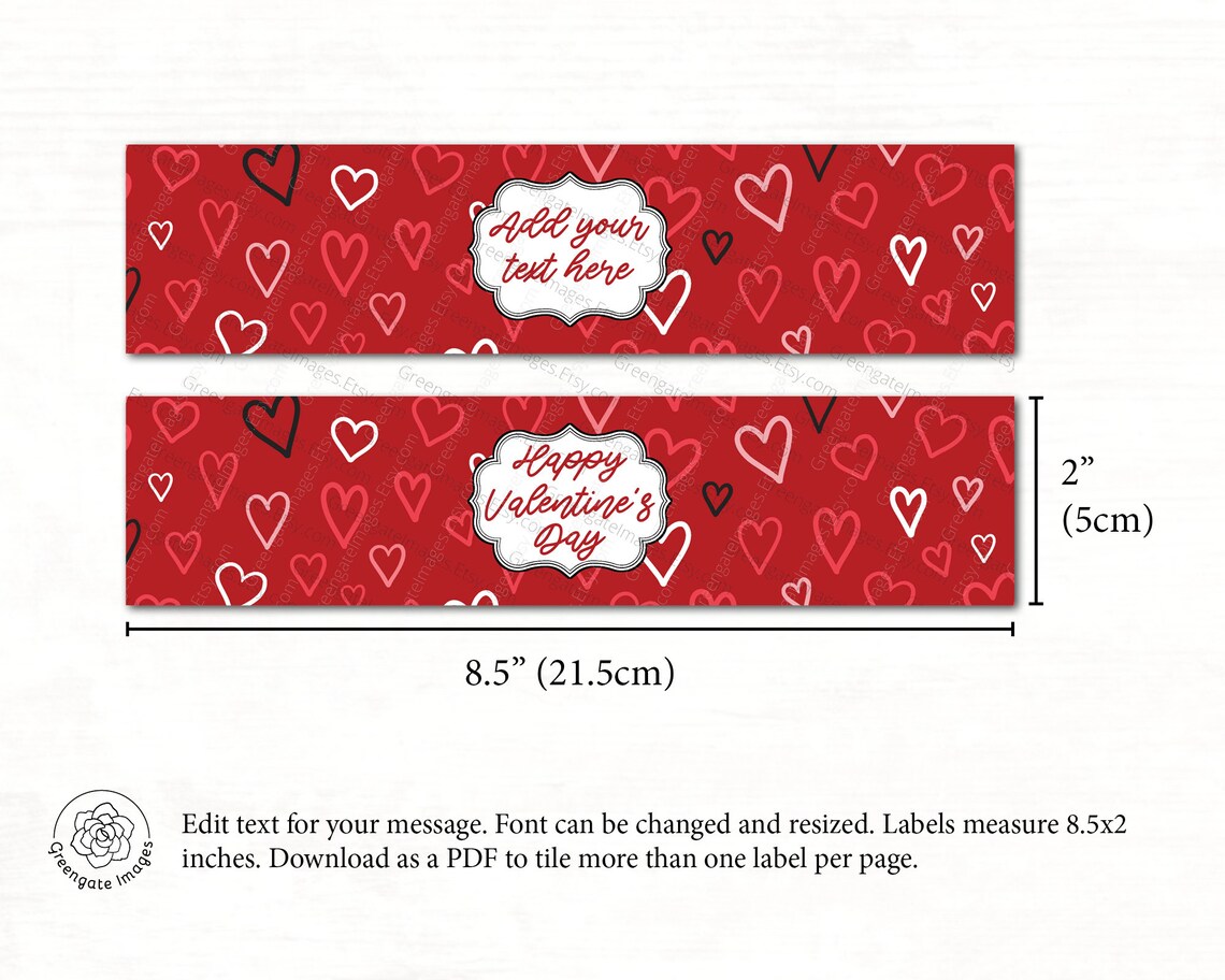 Valentine Water Bottle Label Printable Corjl Editable | Etsy