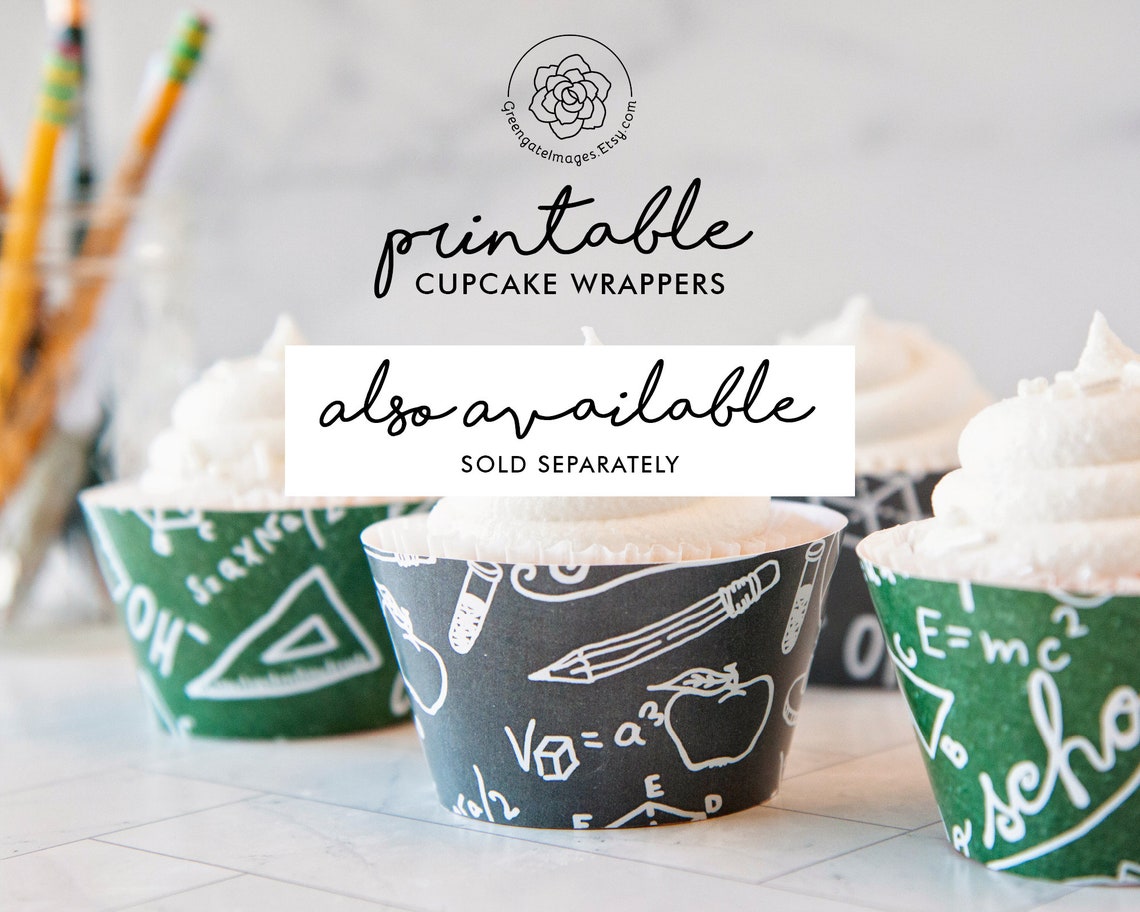 School Cupcake Wrappers - PRINTABLE Cupcake Sleeves, Instant Download ...