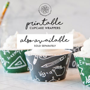 School Cupcake Wrappers - PRINTABLE Cupcake Sleeves, Instant Download ...