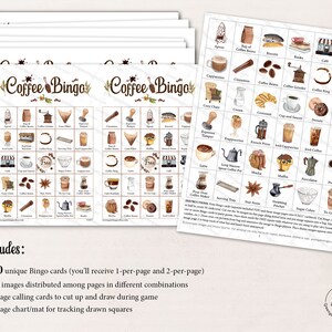 Coffee Bingo Cards: Printable Bingo Cards, Color Pictures, 50 Cards ...