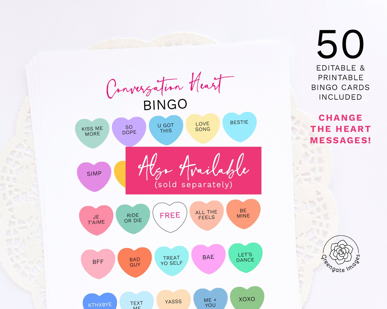 FILLABLE Valentine Heart Bingo Template: 50 Cards Printable - Etsy
