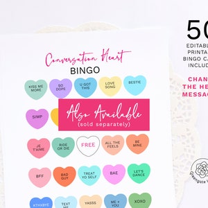 FILLABLE Valentine Heart Bingo Template: 50 Cards Printable Pdf ...