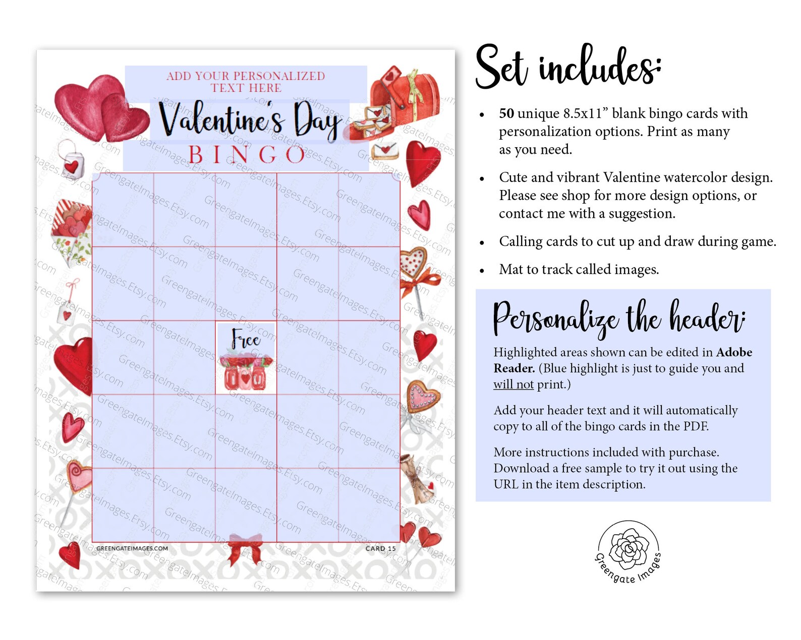 FILLABLE Valentine Heart Bingo Template: 50 Cards Printable - Etsy